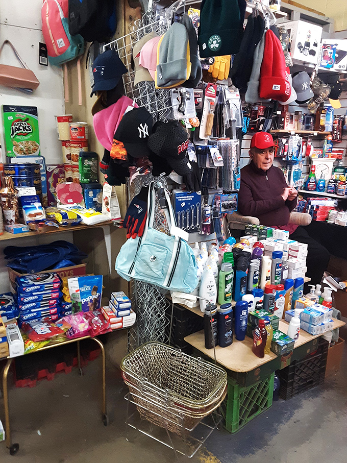 Meet the maestro of miscellany! This vendor's stall is a treasure trove of trinkets, from Yankees caps to cereal boxes. It's like your childhood exploded in the best way possible.