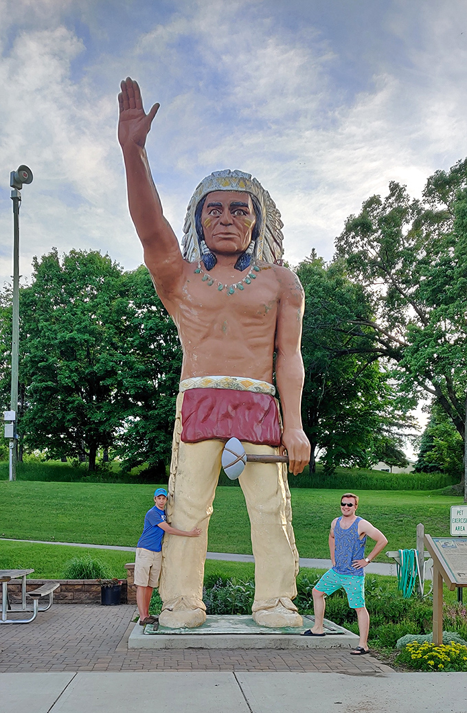 Forget skyscrapers, this is Minnesota's idea of a high-five! Visitors can't help but feel a little starstruck in the chief's presence.