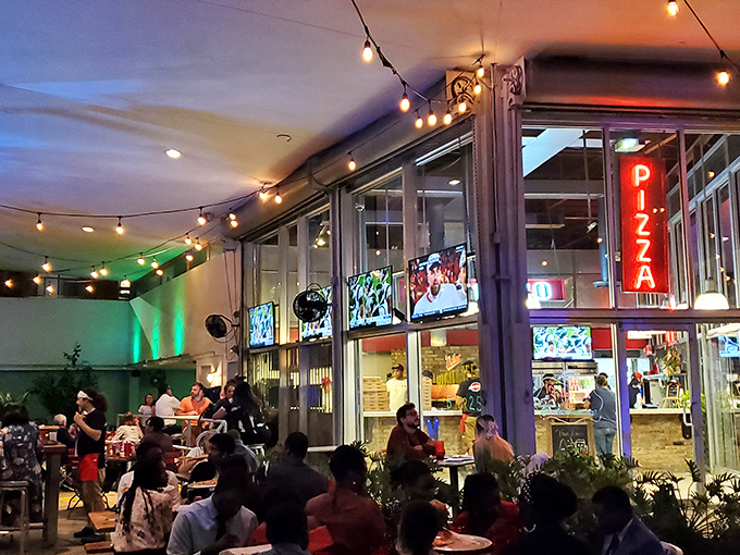 Andiamo to pizza paradise! This outdoor oasis is where brick-oven magic happens. Twinkle lights not required, but highly recommended.