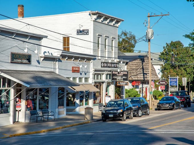Fish Creek: Where every building tells a story. This street is so quaint, it makes Mayberry look like a bustling metropolis.