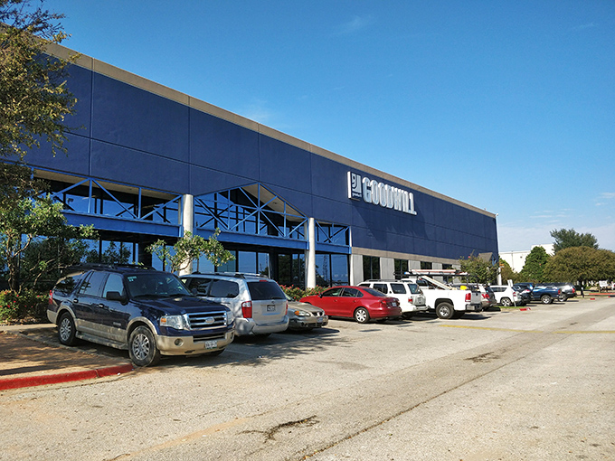 Goodwill's blue fortress of frugality! This mega-store could make even the most seasoned thrifter's head spin.