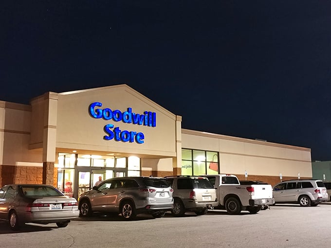 Goodwill after dark: where the night owls find their vintage feathers. Thrifting never looked so cool.