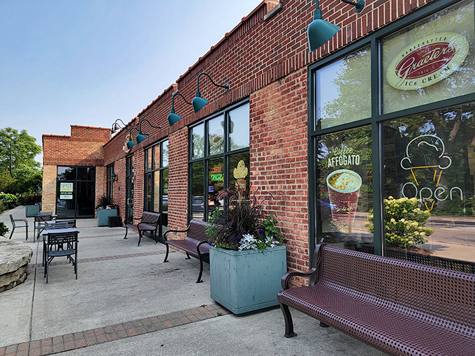 Graeter's: Where brick meets lick! This cozy corner shop is like your favorite sweater – comfortable, familiar, and always makes you feel good.