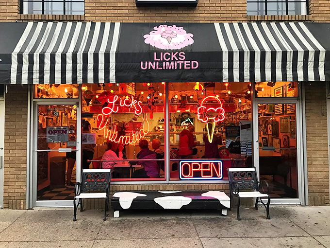 Licks Unlimited: Where neon dreams and ice cream schemes collide! This Excelsior favorite lights up the night with promises of sweet delights.