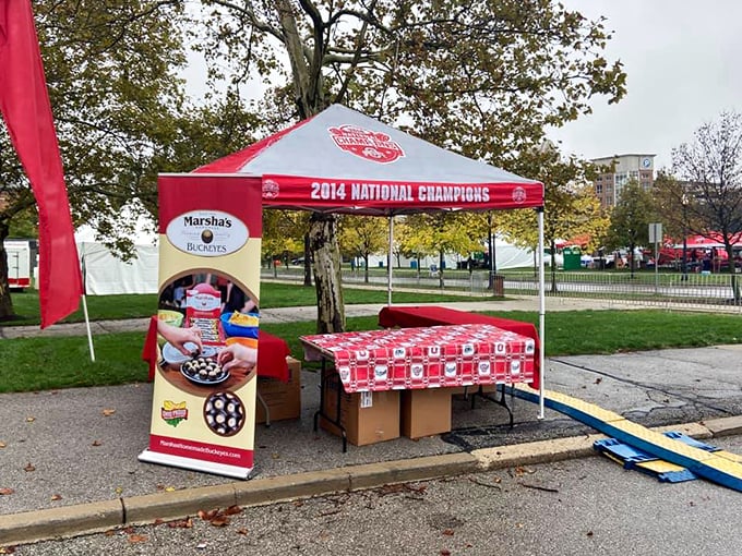 Buckeye fever hits new heights! Marsha's tent is like a chocolate-covered tailgate party. O-H-I-YUM!