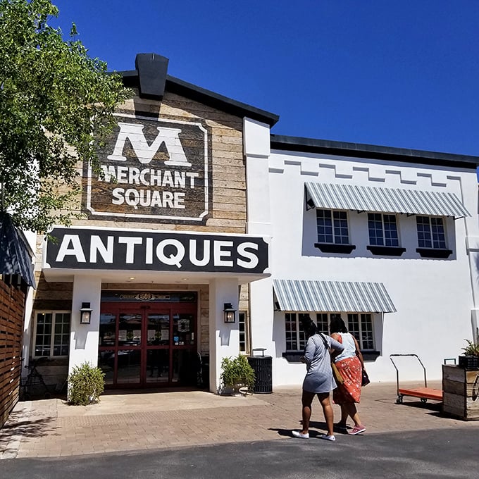 Merchant Square: Chandler's Disneyland of antiques! Where you might go in for a teacup and come out with a life-size wooden Indian chief. As one does.