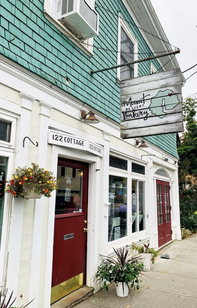 Mount Dessert Bakery: Where puns and pastries collide! This quaint shop front promises a world of sweet treats inside.