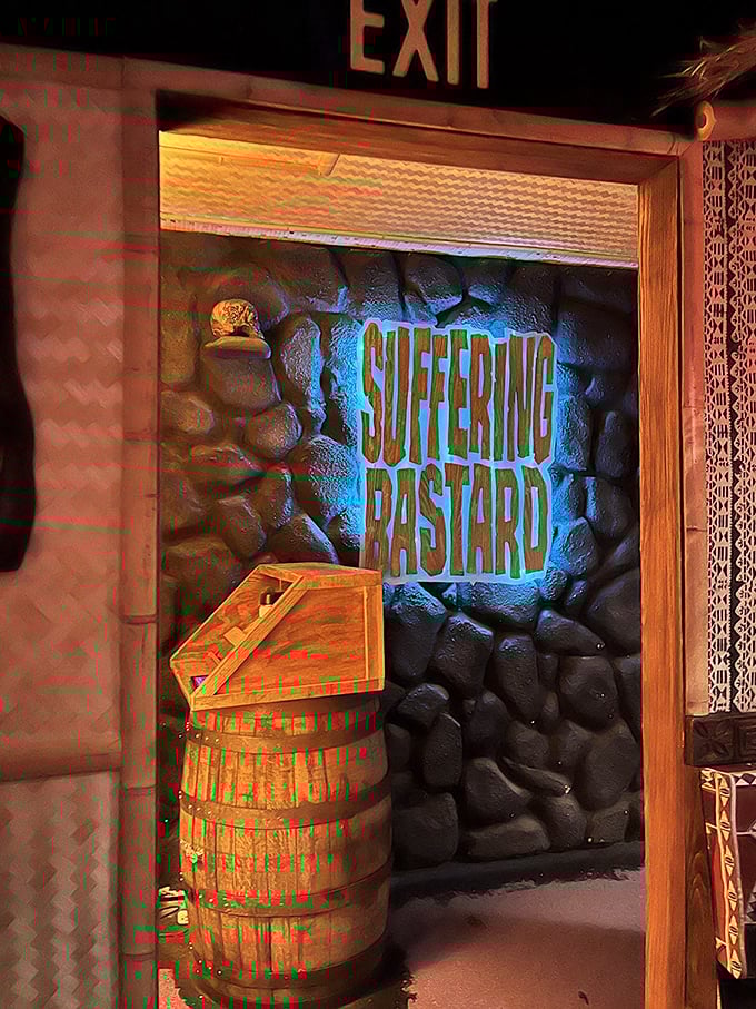 Suffering Bastard: The cure for the common bar. Step through that exit sign and into a tiki paradise that would make Gilligan jealous!