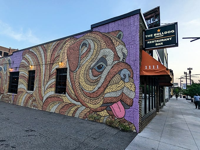The Bulldog: Where art meets appetite. That mural is almost as jaw-dropping as their Jucy Lucy. Almost.
