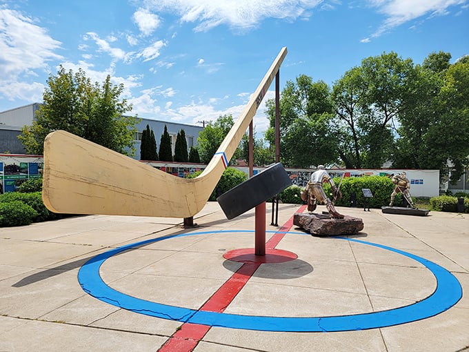 Honey, I shrunk the hockey player! This 110-foot stick makes the NHL look like a game of table hockey.