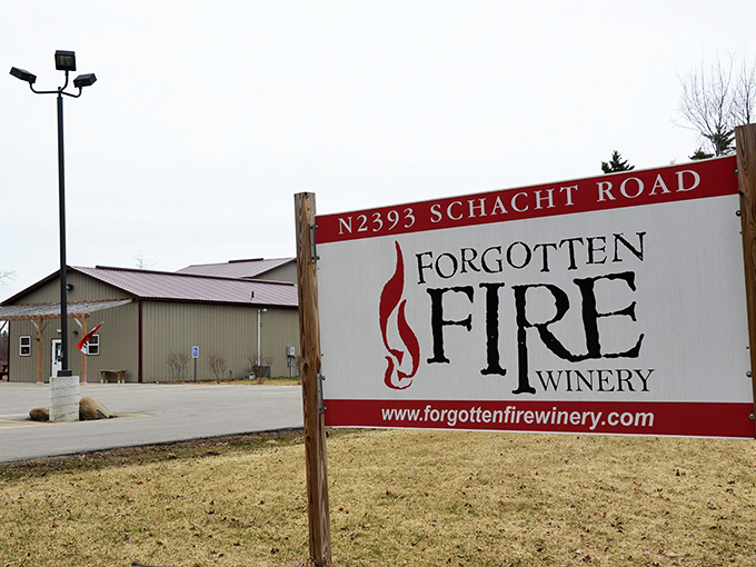 Follow the sign to Forgotten Fire Winery and taste their handcrafted wines, including specialties made from grapes grown right here in Wisconsin!