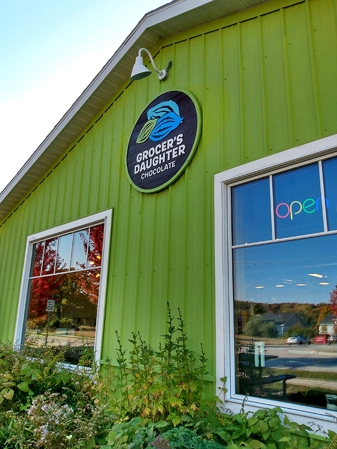 This lime-green beacon of chocolatey goodness is impossible to miss. It's as if Kermit the Frog opened a chocolate shop!