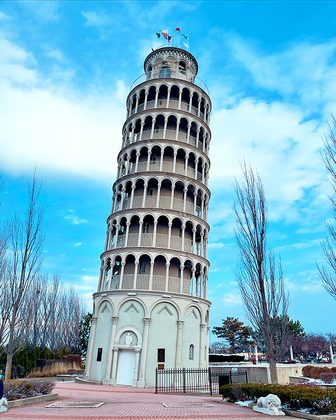 Who needs a passport? This tilting tower lets you experience European charm without leaving the Land of Lincoln.
