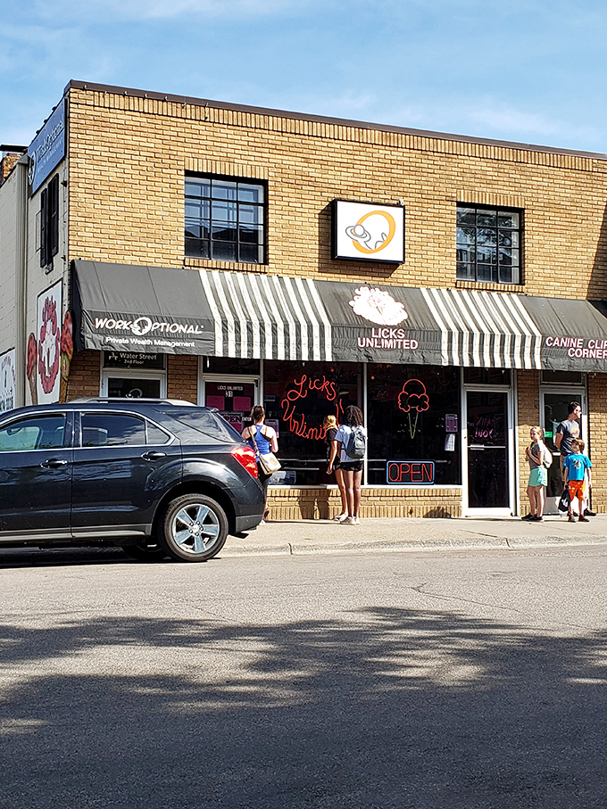Day or night, it's always ice cream o'clock at Licks Unlimited! This vibrant shop is a beacon of frozen joy in Excelsior.