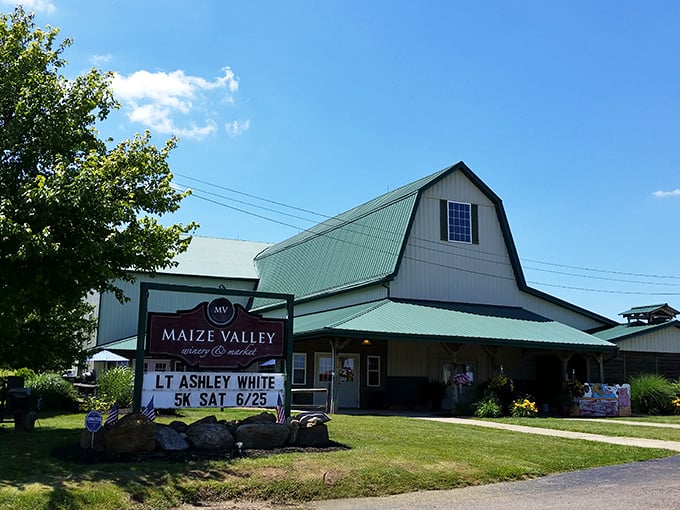 Is it a winery or an amusement park? With that giant VW Beetle spider, Maize Valley keeps you guessing (and grinning).