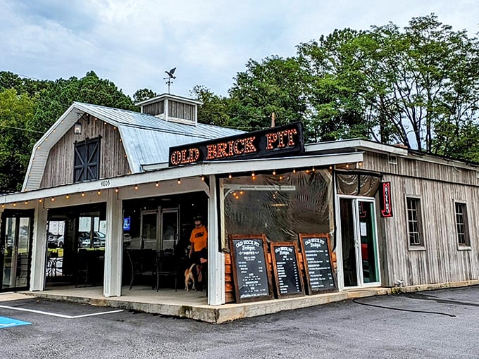 Red barn meets smoke ring heaven. Old Brick Pit's rustic charm is just the appetizer for their melt-in-your-mouth pork.