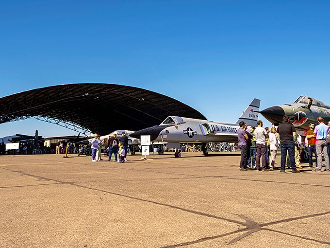 Inside, it's a wonderland of wings and wheels. Cold War-era aircraft tell tales that would make Tom Clancy jealous.