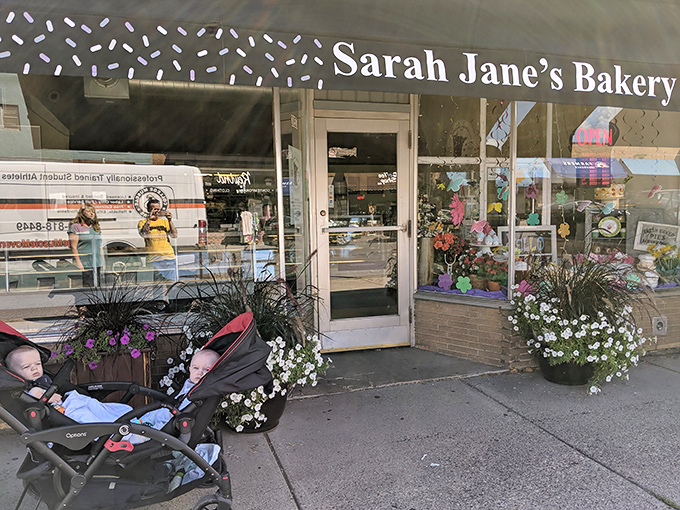 Sarah Jane's inviting entrance: Flower boxes and frosted treats &ndash; it's like your grandma's kitchen got a hip makeover.