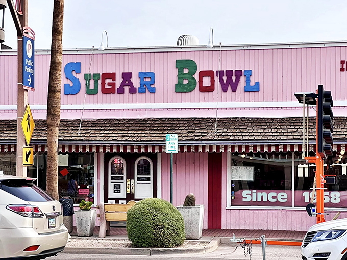 Neon lights, sweet delights! Step into this 1950s time capsule where sock hops meet sundaes in a pastel-hued sugar explosion.