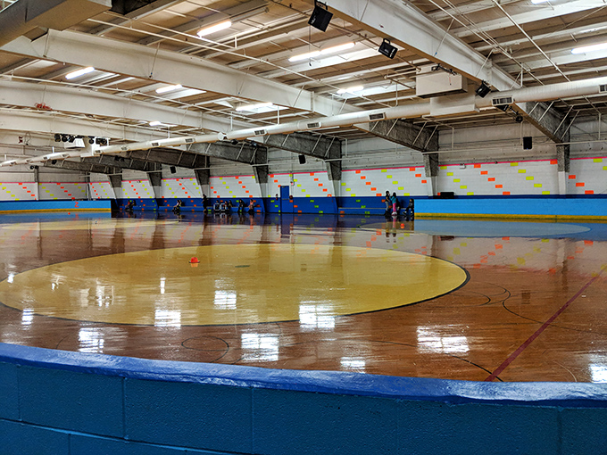 "Lace up and lean in! This gleaming arena of nostalgia proves that falling with style never goes out of fashion."