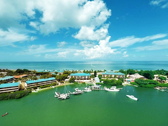 Bird's eye bliss! From up here, Captiva looks like a watercolor painting come to life &ndash; boats, beaches, and blue as far as the eye can see.