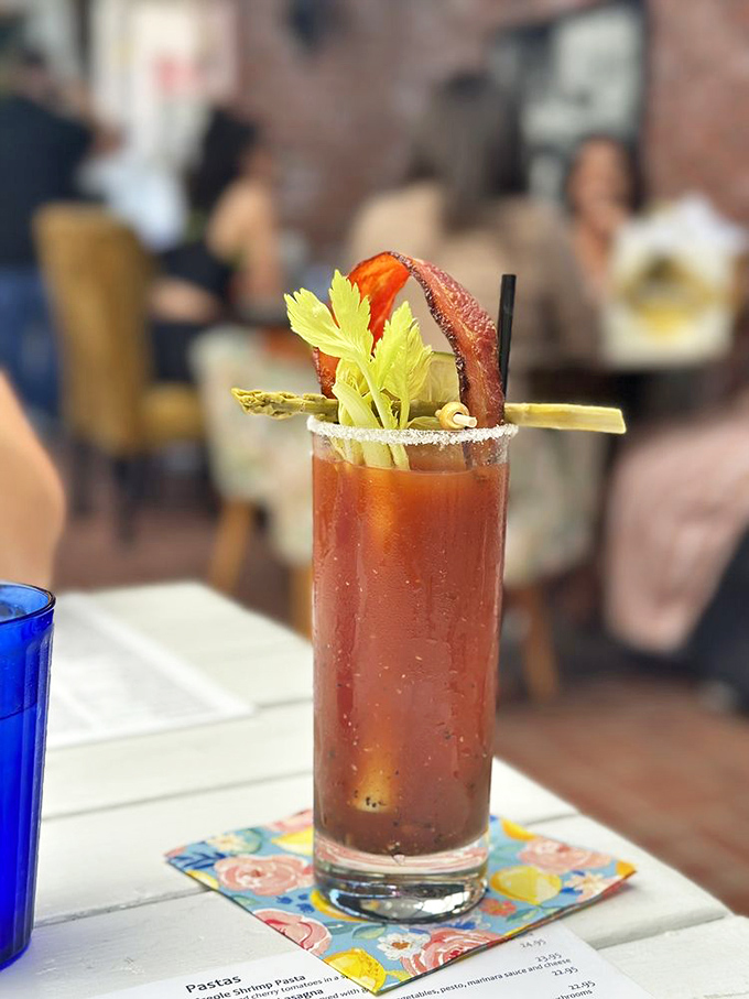 This isn't just a Bloody Mary; it's a garden party in a glass. Sip carefully &ndash; you might accidentally eat your vegetables.