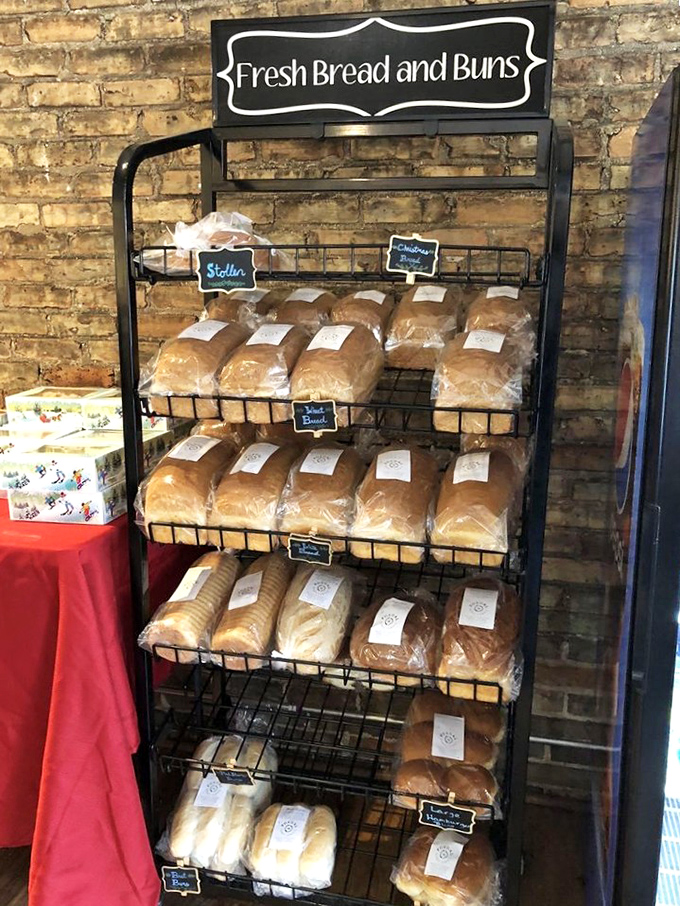 Fresh bread and buns, oh my! This rack is like a carb-lover's version of the yellow brick road.