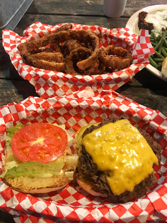 A burger and onion rings walk into a bar... and create the perfect Texas two-step for your taste buds.