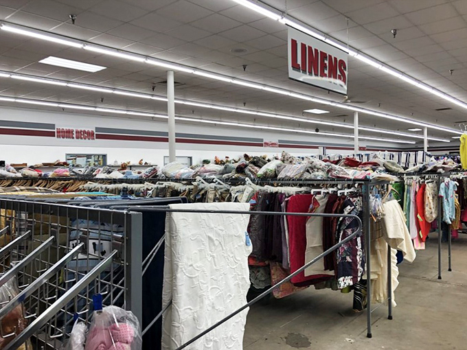 The clothing section: where fashion goes to retire and be reborn. It's like a costume party for your closet, with every decade invited to the fun.