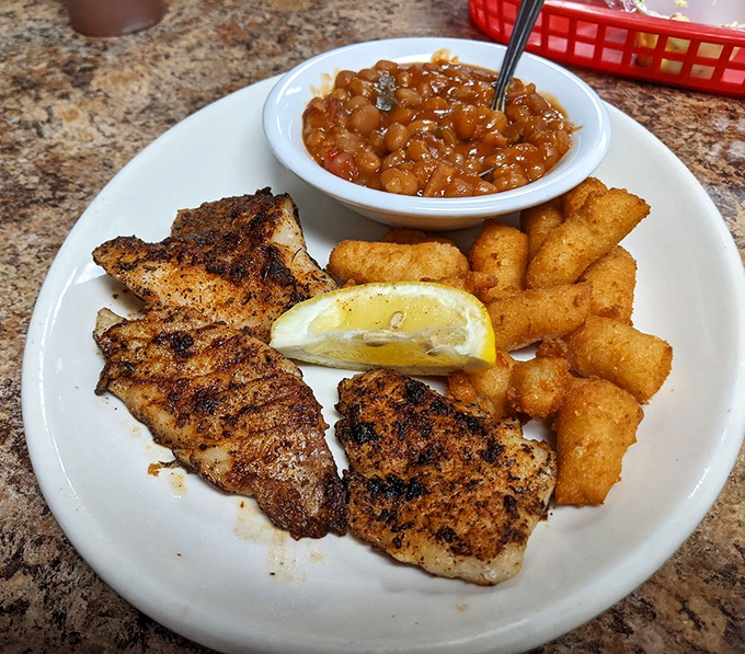 A Southern seafood trifecta! This plate is more satisfying than finding the last piece of a 1000-piece puzzle.