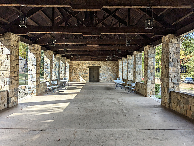 Al fresco dining, park style. This covered picnic area is like an open-air restaurant where the dress code is "whatever's comfortable."