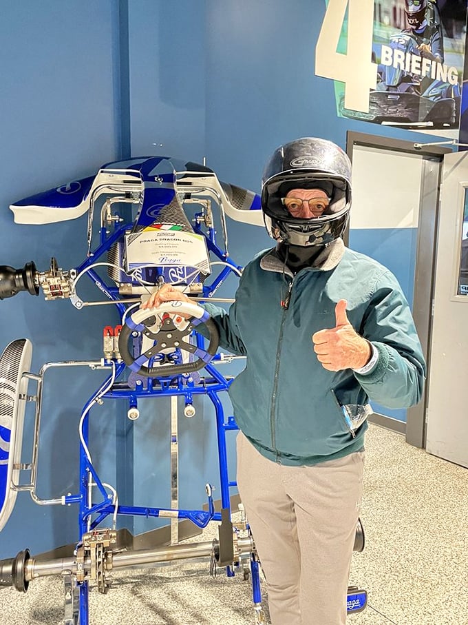 "Safety first, speed second! This racer's giving us major 'Top Gun' vibes, minus the fighter jet."