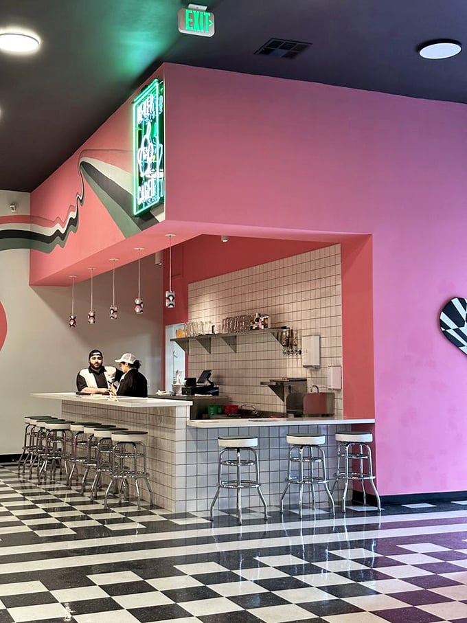 The snack bar: where bowling fuel meets retro cool. Is that a milkshake I spy?
