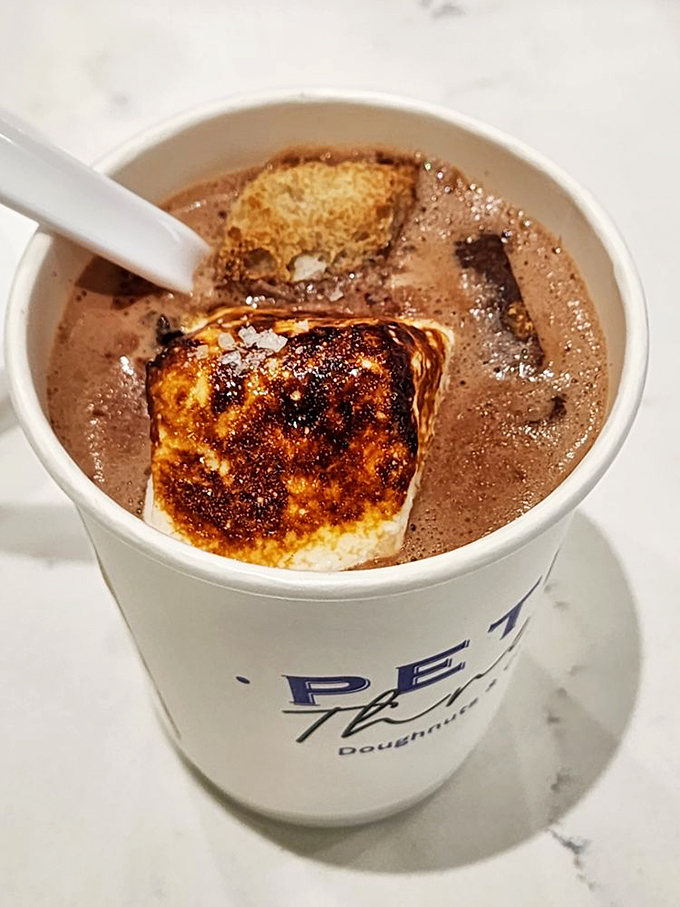 Hot chocolate, but make it fancy! This cup of cocoa looks like it's wearing a toasted marshmallow tuxedo. Classy and delicious!
