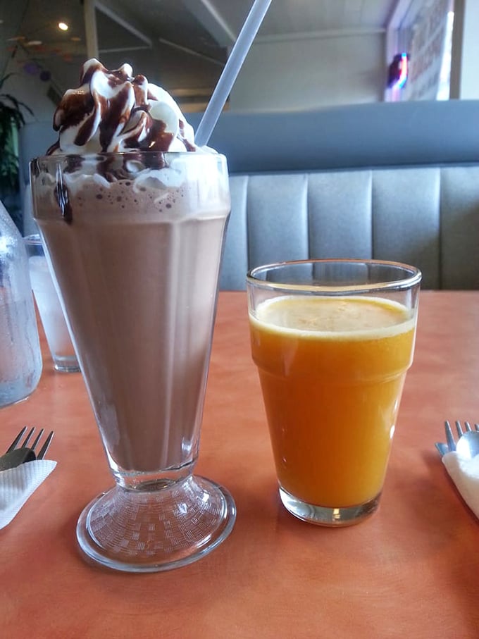 Chocolate shake and OJ: The breakfast of champions... if those champions are actually on vacation and living their best life.