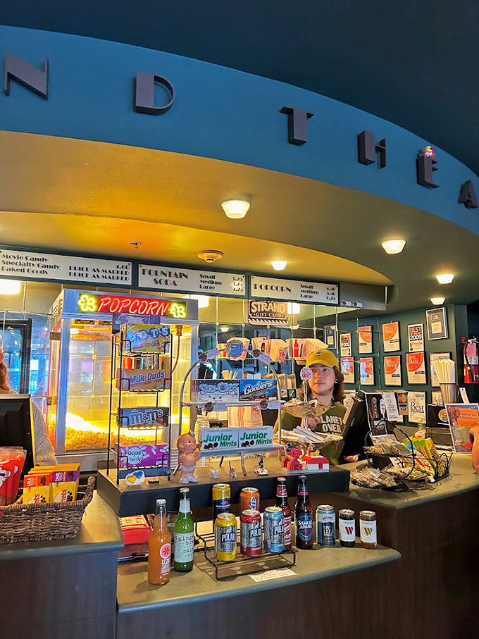 Popcorn with a side of nostalgia, please! The Strand's concession stand is a time capsule of cinematic treats and retro charm.