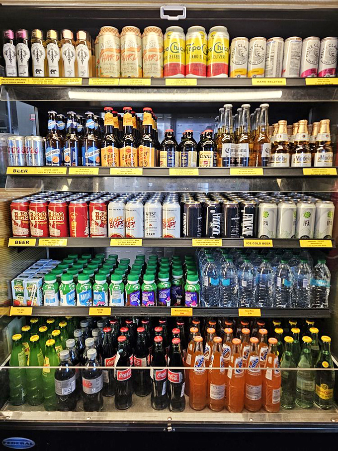 Thirst-quenching lineup! Joe's drink selection is ready to extinguish the fire of a thousand BBQ sauces.