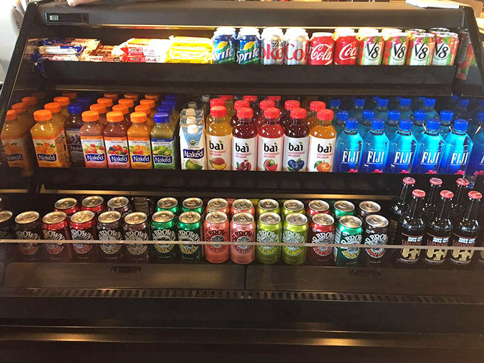 Thirst-quenching options galore! From classic sodas to trendy health drinks, there's something here to wash down that monster sandwich in style.