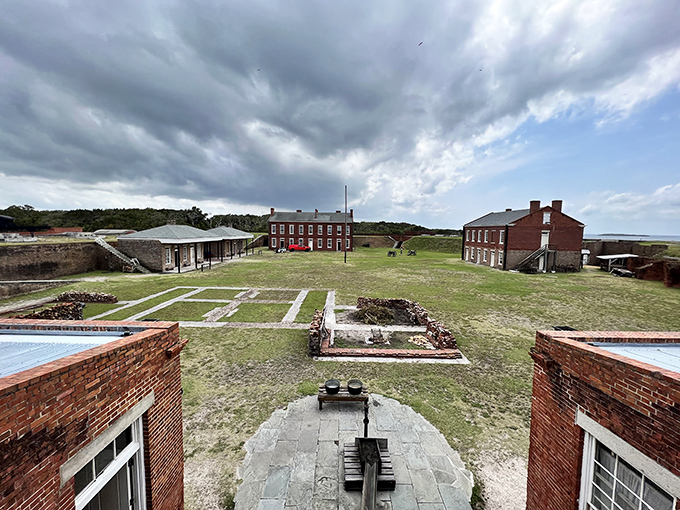 "Red brick buildings under moody skies &ndash; it's like Mother Nature's trying to set the scene for a historical drama."