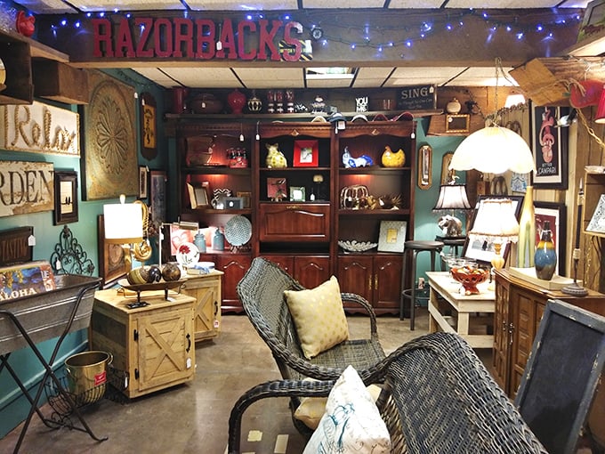 Welcome to the Razorback's den of antiquity! This room is so packed with charm, you might need to clear out some space in your heart (and home).
