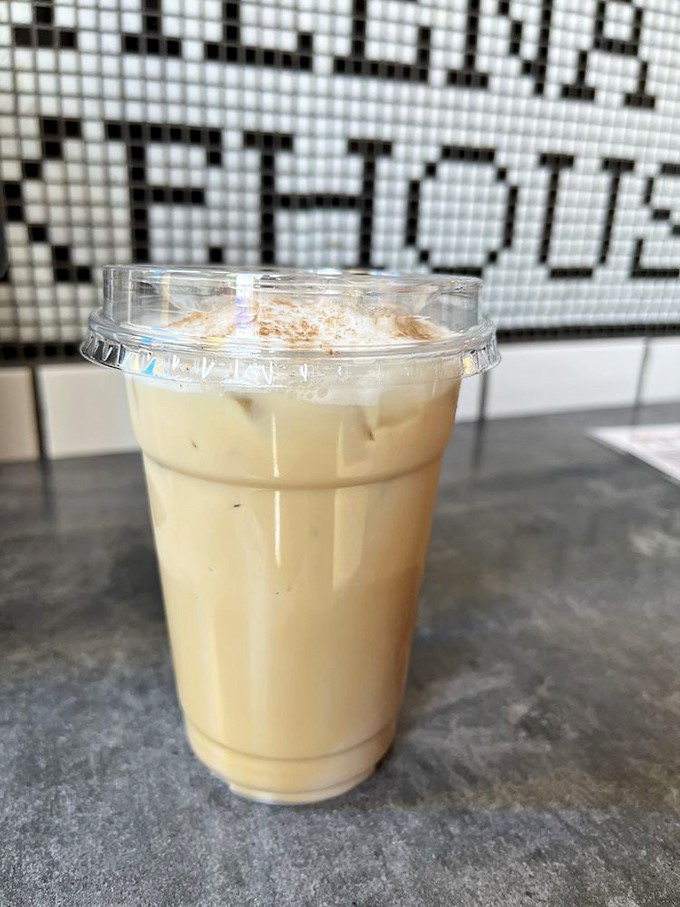 Coffee art or modern masterpiece? This iced tiramisu latte is giving Jackson Pollock a run for his money in the delicious department.