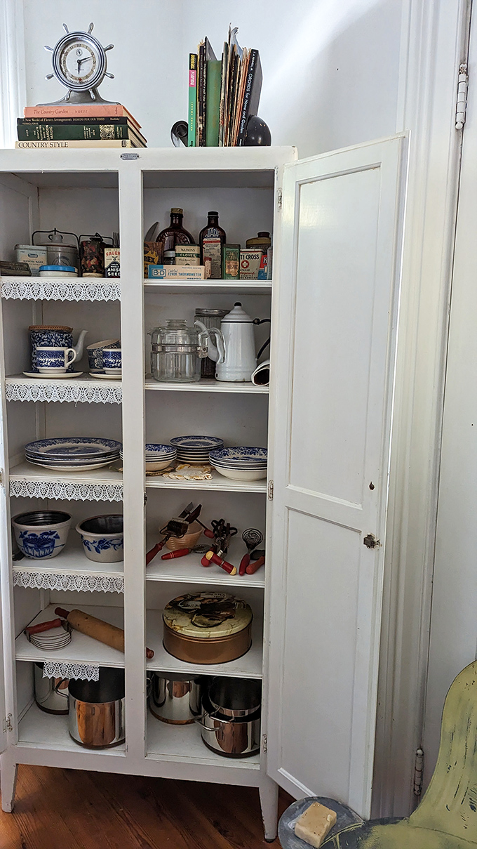 Open with caution! This cupboard's stocked with more vintage goodies than your grandma's secret stash of hard candies.