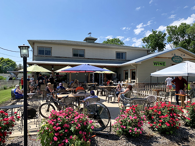 Sunshine, umbrellas, and antiques, oh my! This outdoor oasis is perfect for sipping wine and soaking up some vitamin D between treasure hunts.