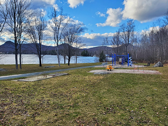 Swing into action at the lakeside playground. Because even in paradise, kids still need to burn off that s'mores energy.