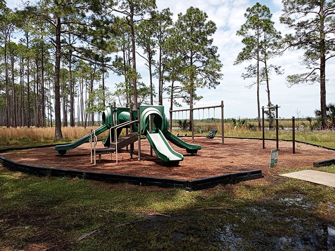 Jungle gym meets pine forest: Where kids can monkey around while parents pretend they're not itching to have a go themselves.