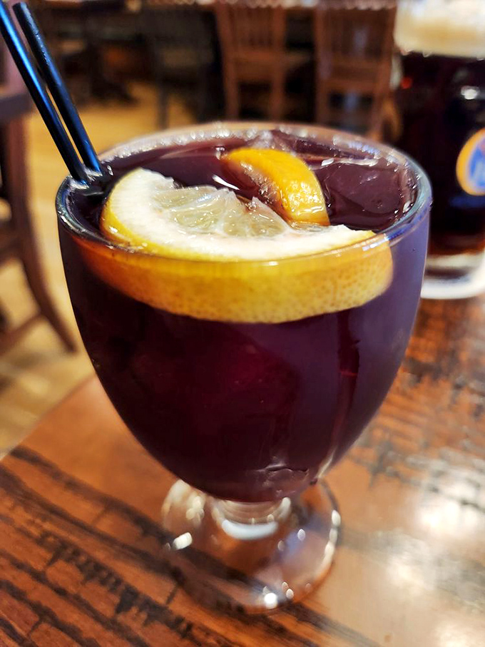 Sangria that's dressed for Oktoberfest! This ruby-red refresher is like summer in a glass, with a delightful German twist.