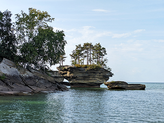 Profile of a stone celebrity. Turnip Rock shows off its good side, ready for its geological close-up.