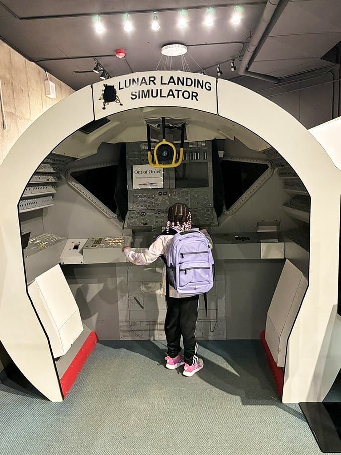 "Who needs video games when you can try landing on the moon?" The lunar landing simulator offers a chance to test your space legs without the pesky zero-gravity hair days.