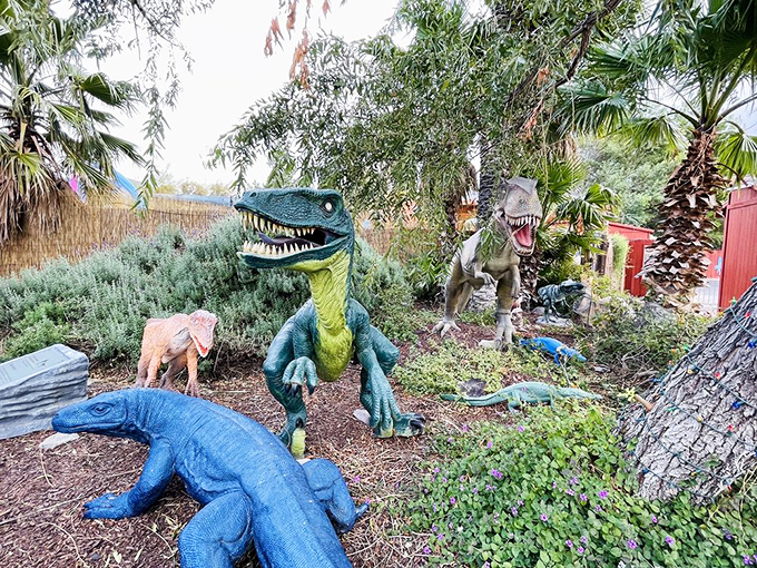 It's a Technicolor Jurassic jamboree! These vibrant dinos are ready to party like it's 199 million B.C.