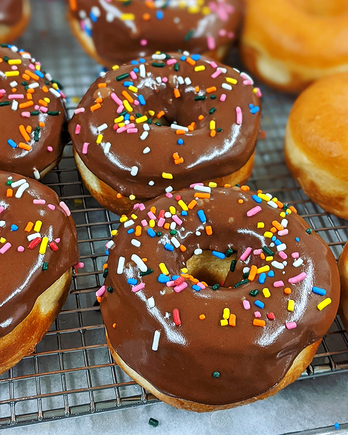 Chocolate donuts with sprinkles: Because sometimes, you need to eat your rainbow instead of just admiring it.